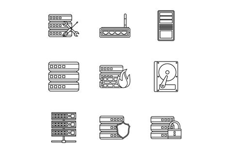 Computer Setup Icons Set Outline Style Graphic By Ylivdesign