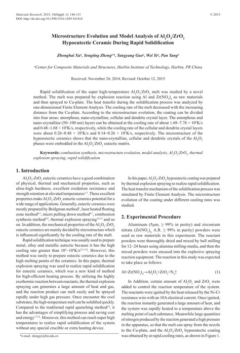 Pdf Microstructure Evolution And Model Analysis Of Al2o3 Zro2 Hypoeutectic Ceramic During