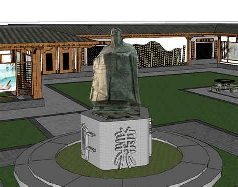 大型站立孔子雕像su模型 景观小品 土木在线