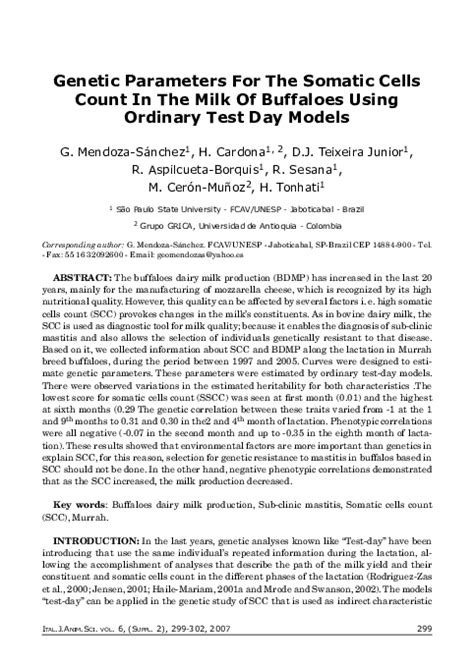 Pdf Genetic Parameters For The Somatic Cells Count In The Milk Of