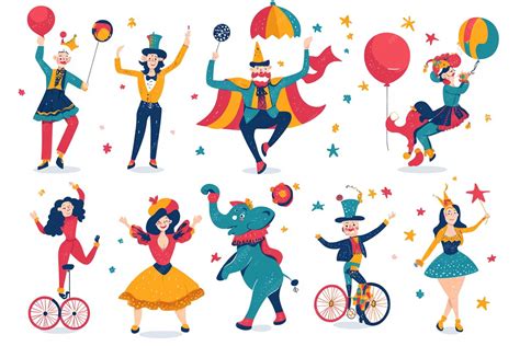 Circus Characters Performing Various Poses Premium Ai Generated Vector
