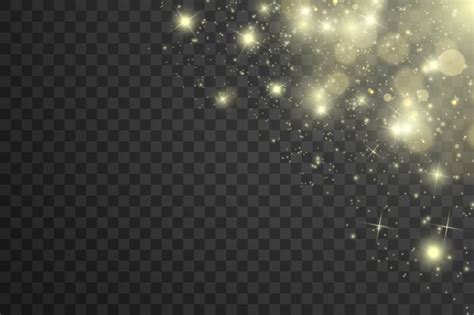 흰색 불꽃과 황금 별이 반짝이는 특수 조명 효과 반짝이는 마법 가루 입자 프리미엄 벡터