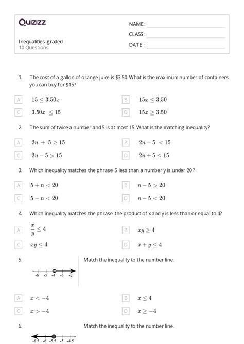 50 Inequalities Worksheets For 7th Class On Quizizz Free Worksheets Library