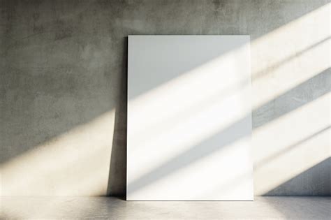 현대적인 빈 방의 콘크리트 벽에 기대어 있는 수직 빈 포스터 모형 3d 렌더링 0명에 대한 스톡 사진 및 기타 이미지 0명 3차원 형태 그림자 Istock