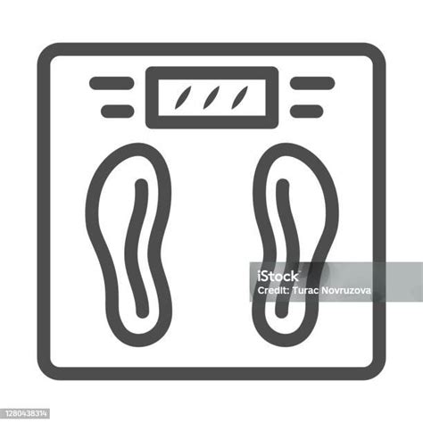 계량 라인 아이콘 체육관 컨셉 흰색 배경의 욕실 스케일 사인 모바일 및 웹 디자인을 위한 윤곽선 스타일로 체중 아이콘을 계량하기