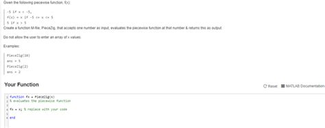 Solved Given The Following Piecewise Function Fx 5 If X