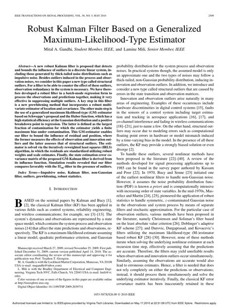 Pdf Robust Kalman Filter Based On A Generalized Maximum Likelihood