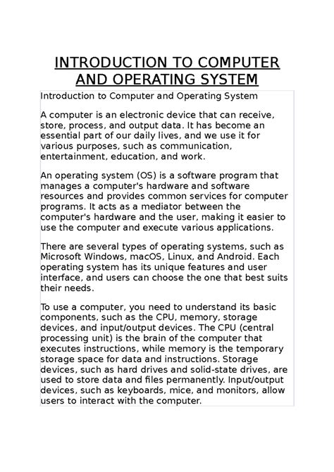 Introduction To Computer And Operating System Introduction To