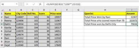 sumif using text criteria and wildcards in microsoft excel