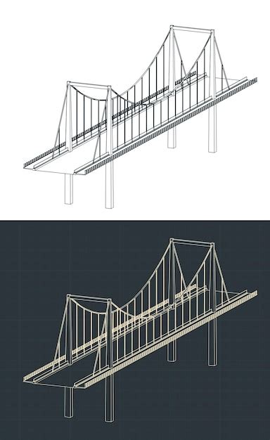 Premium Vector Cablestayed Bridge Isometric Blueprints