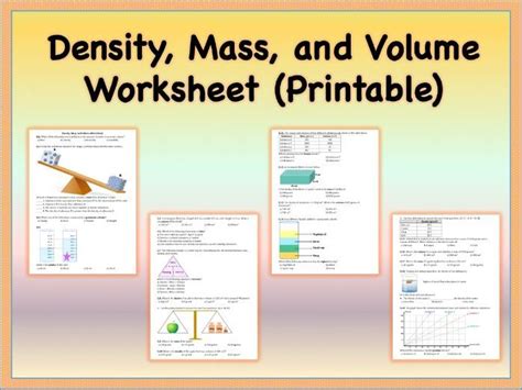 Density Mass And Volume Worksheet Printable Teaching Resources