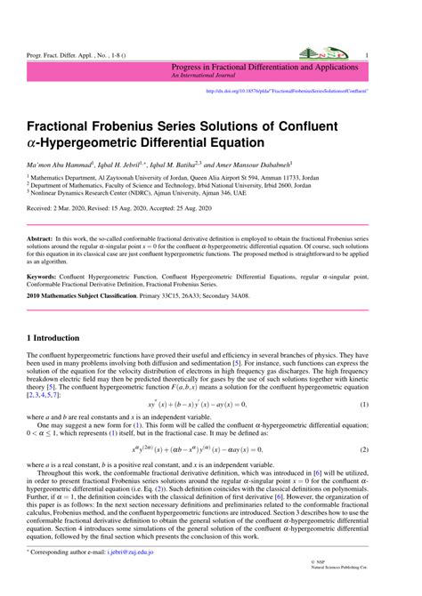 Pdf Fractional Frobenius Series Solutions Of Confluent α