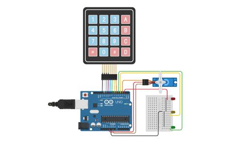 Circuit Design Plataforma Elevadora Teclado Matricial 4x4 Servo 11° Tinkercad