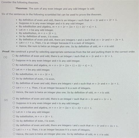 Solved Theorem The Sum Of Any Even Integer And Any Odd