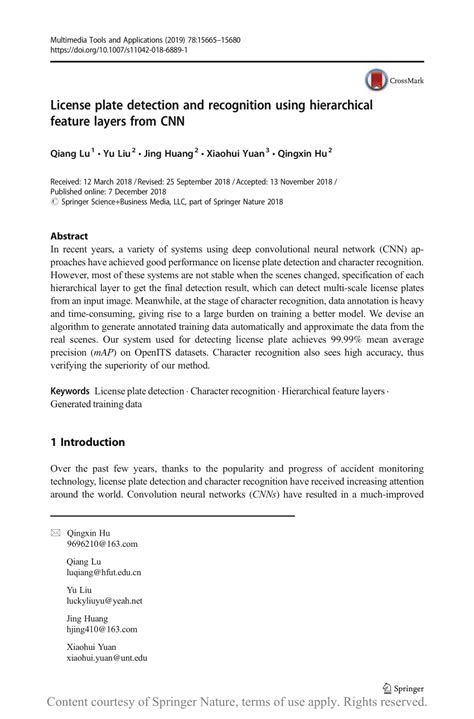 License Plate Detection And Recognition Using Hierarchical Feature Layers From Cnn Request Pdf