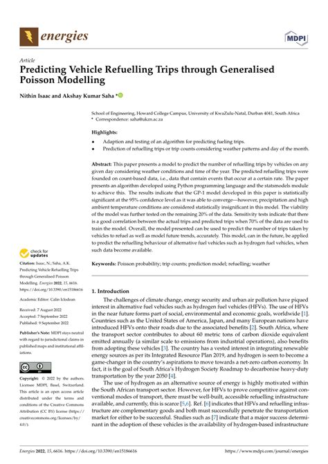 Pdf Predicting Vehicle Refuelling Trips Through Generalised Poisson