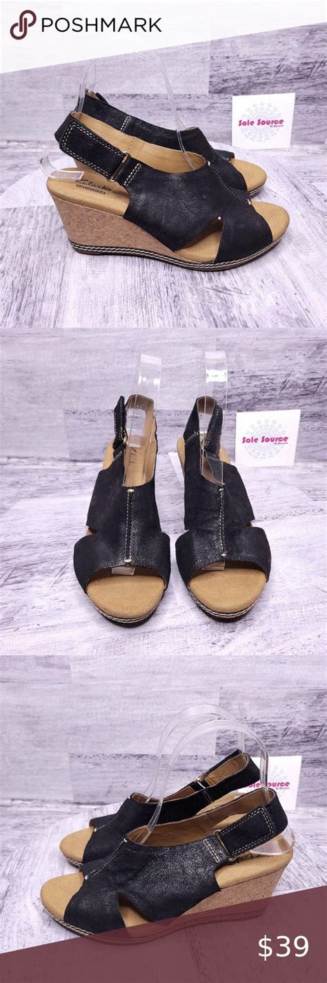 Clarks Helio Float Wedge Sandal Black 75 Black Wedge Sandals Wedge Sandals Sandals