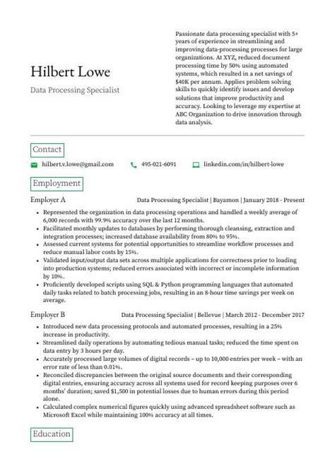 Data Processing Specialist Resume Cv Example And Writing Guide
