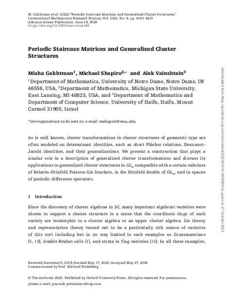 Pdf Periodic Staircase Matrices And Generalized Cluster Structures