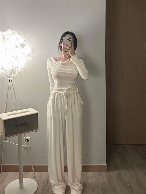 빠른배송기모선택 여리핏 드레이프 셔링 밴딩 와이드 팬츠 세트 에이블리