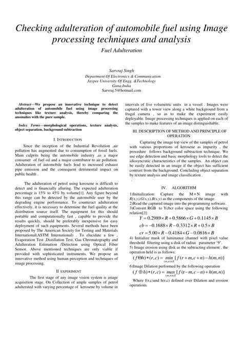 Pdf Checking Automobile Fuel Adulteration Using Image Processing Techniques