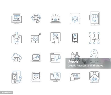 스마트 기술 라인 아이콘 컬렉션입니다 자동화 통합 효율성 연결성 인텔리전스 혁신 최적화 벡터 및 선형 그림 지능 상호 운용성 Iot 개요 표지판 세트 디지털 트윈에 대한