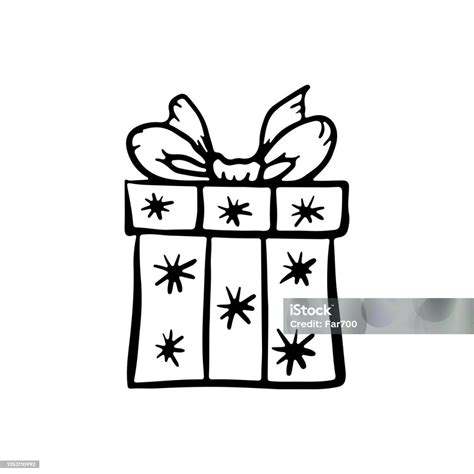 기프트 박스 아이콘 검정 윤곽선 선형 스케치 도면입니다 측면 보기입니다 벡터 간단한 평면 그래픽 손으로 그린 그림 흰색 배경의 격리된 개체입니다 격리 붓에 대한 스톡 벡터