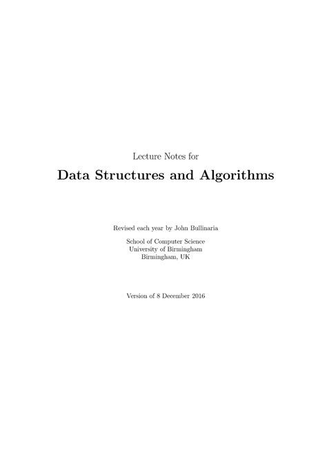 Data Structures And Algorithm Design Lecture Notes For Data Structures And Algorithms Revised