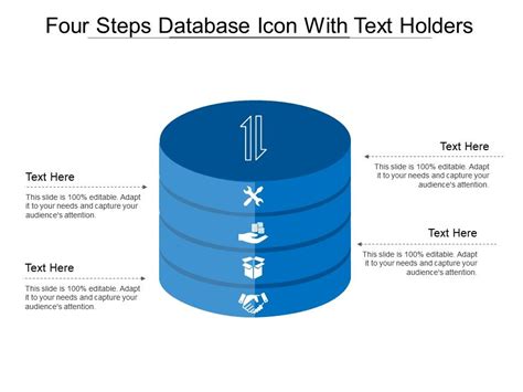 Four Steps Database Icon With Text Holders Powerpoint Templates