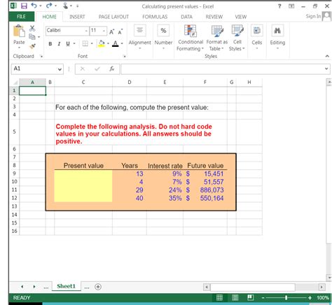 Solved X Calculating Present Values Excel 5 X File Home