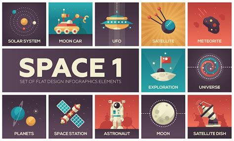 평면 디자인 우주 Infographic 무료 벡터