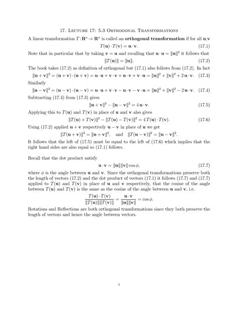 5 3 Orthogonal Transformation Lecture 17 5 Orthogonal