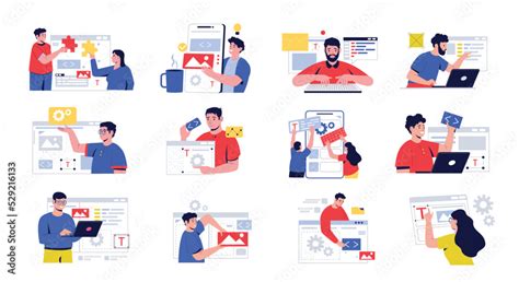 Software Development Characters People Working On Front End And Back