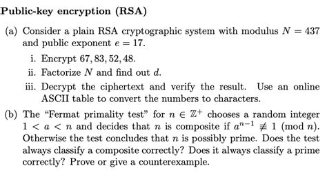 Solved Public Key Encryption Rsa A Consider A Plain Rsa