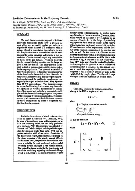 PDF Predictive Deconvolution In The Frequency Domain