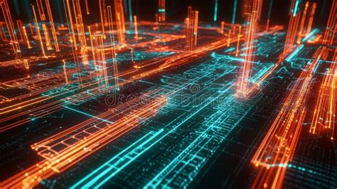 Abstract Digital City With Glowing Lines And Futuristic Technology Concept Stock Illustration