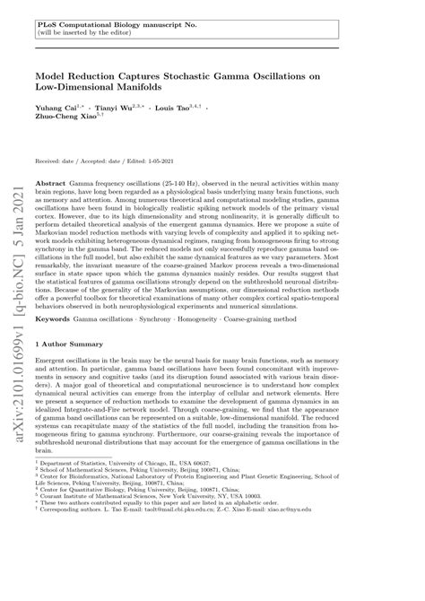 Pdf Model Reduction Captures Stochastic Gamma Oscillations On Low Dimensional Manifolds