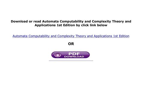 Pdfepub Library Automata Computability And Complexity Theory And Applications 1st