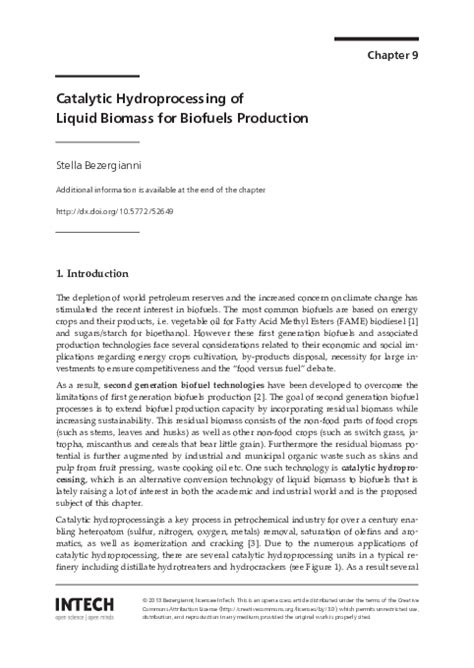 Pdf Catalytic Hydroprocessing Of Liquid Biomass For Biofuels Production