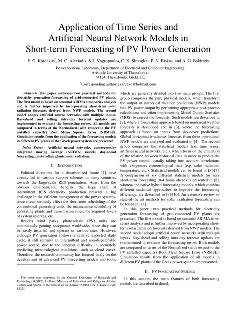 Pdf Application Of Time Series And Artificial Neural Network Models