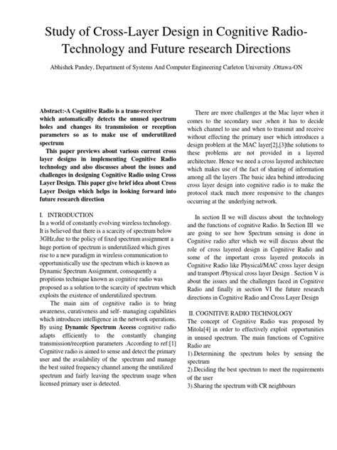 Cross Layer Design In Cognitive Radio Pdf Cognitive Radio Network Congestion