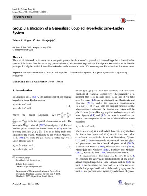 Pdf Group Classification Of A Generalized Coupled Hyperbolic Lane Emden System Tshepo