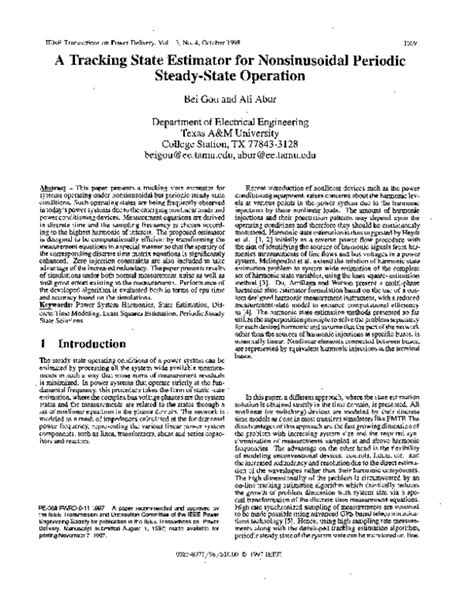 Pdf A Tracking State Estimator For Nonsinusoidal Periodic Steady State Operation