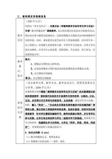 优秀课程思政教学设计 《数字图像处理》 课程思政教学研究中心