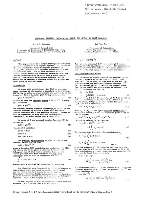 pdf numerical spectral factorization using the method of szego kolmogorov