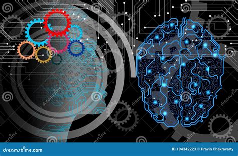Abstract Cogs Electric Circuit Digital Brain Binary Technology Concept