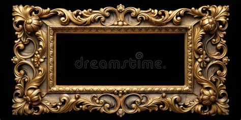 Ornate Gilded Rectangular Frame With Elaborate Baroque Design Details