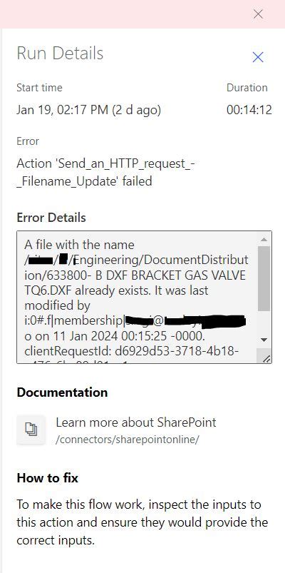 file renaming step in flow is failing says file name already exists