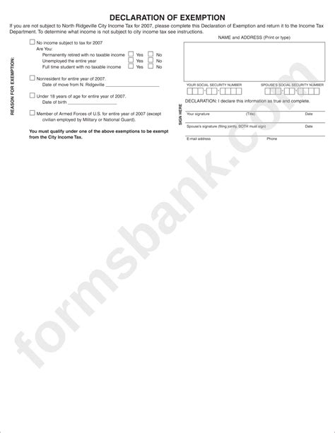 Declaration Of Exemption Form Printable Pdf Download