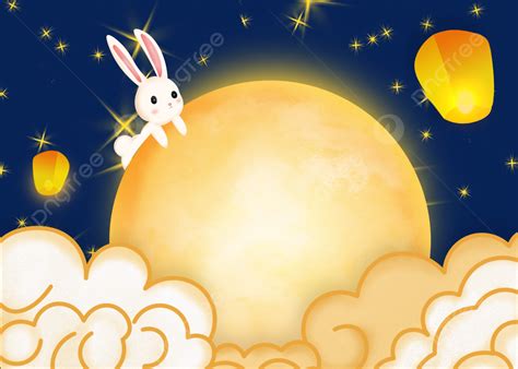 中秋節兔子星星質感背景 月亮 燈籠 中秋背景圖片和桌布免費下載